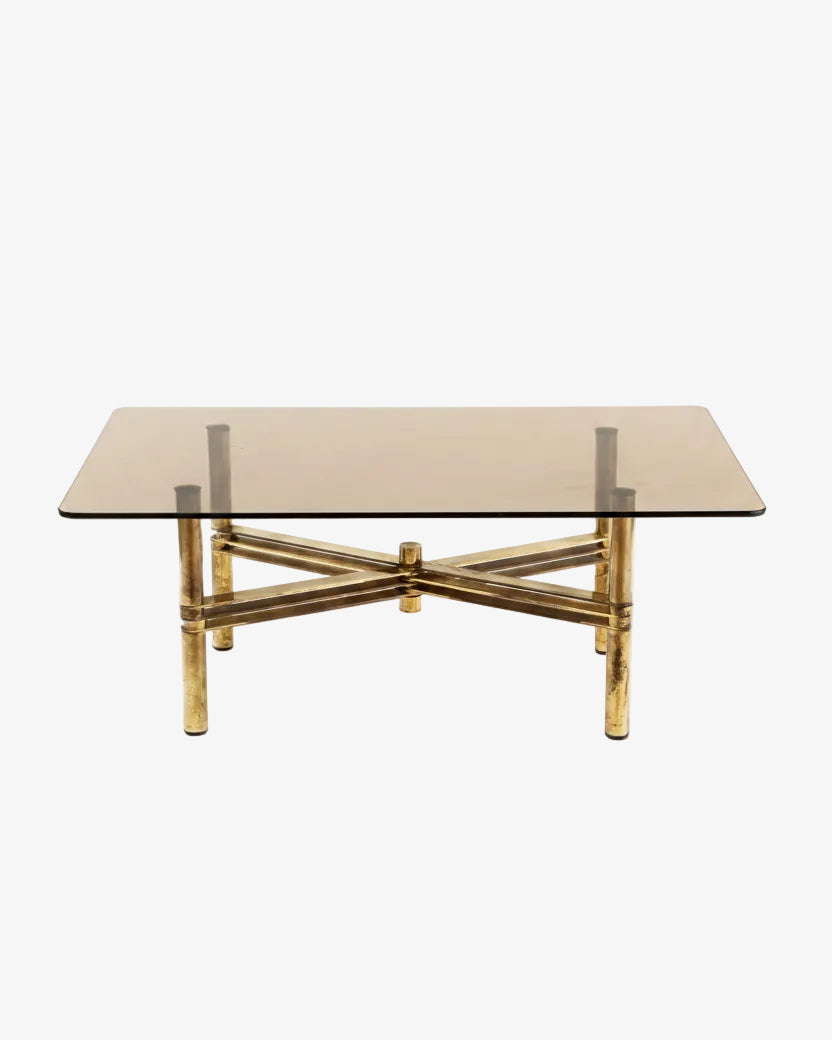 Tavolo salotto anni 70 ottone e vetro fumé – triplef.it